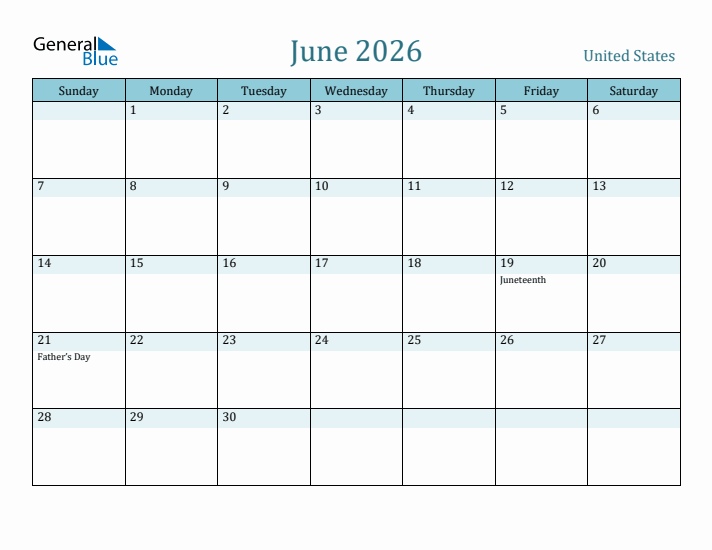 June 2026 Monthly Calendars With United States Holidays June 2026 Monthly Calendars With United States Holidays