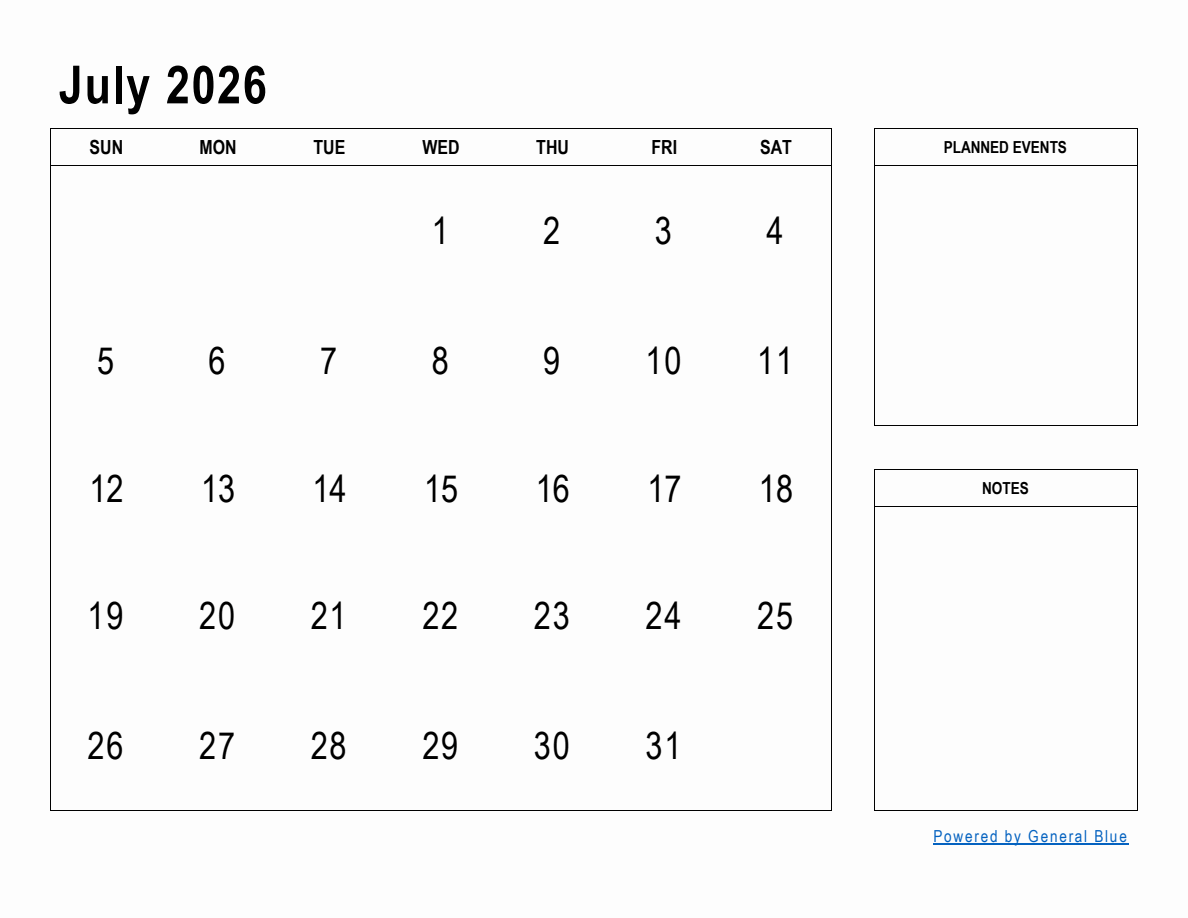 July 2026 Monthly Planner