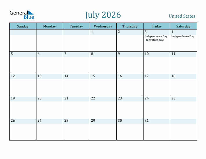July 2026 Monthly Calendars With United States Holidays July 2026 Monthly Calendars With United States Holidays
