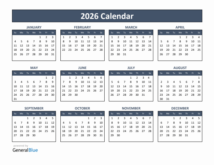 2026 Full Year Calendar