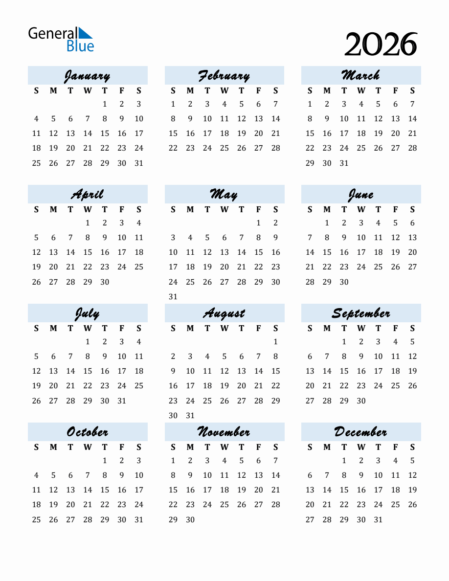 Free Downloadable Calendar for Year 2026
