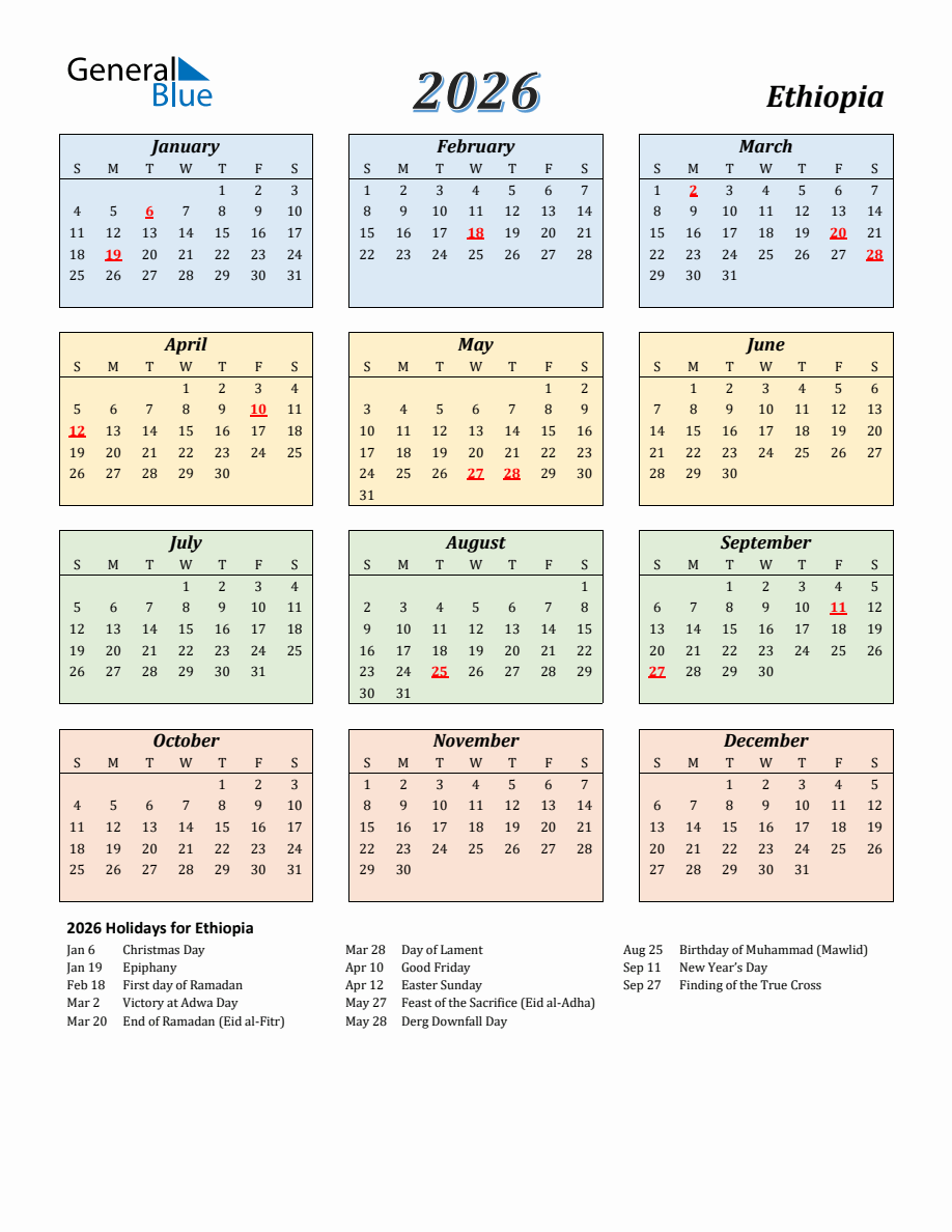 2026 Ethiopia Calendar