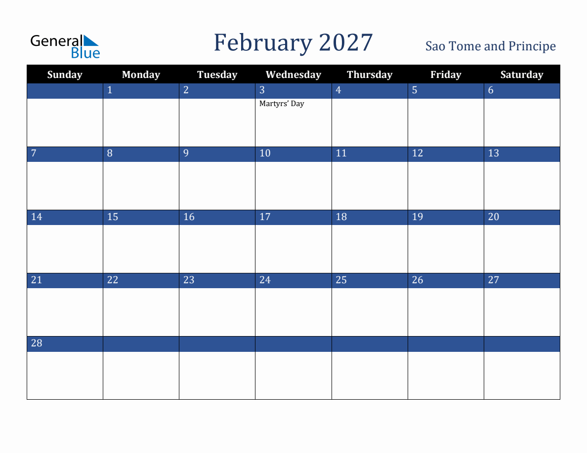 February 2027 Sao Tome and Principe Holiday Calendar