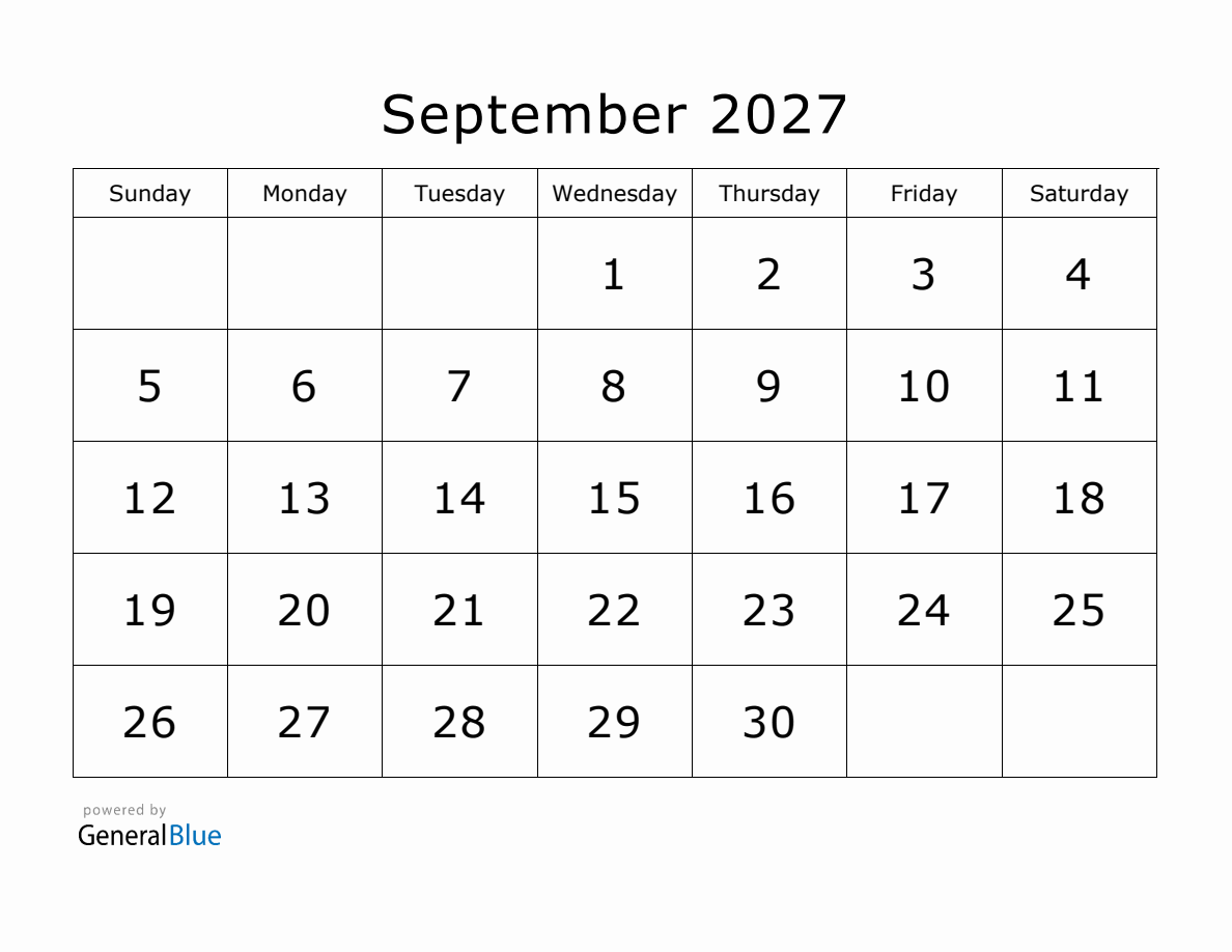 Printable September 2027 Calendar