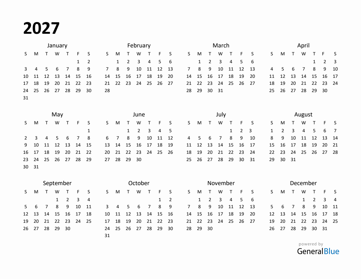 Year Planner 2027 Template