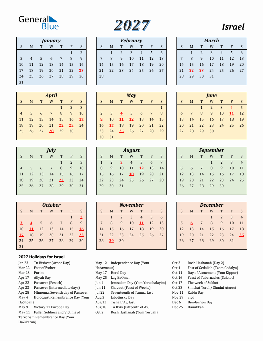 2027 Israel Calendar