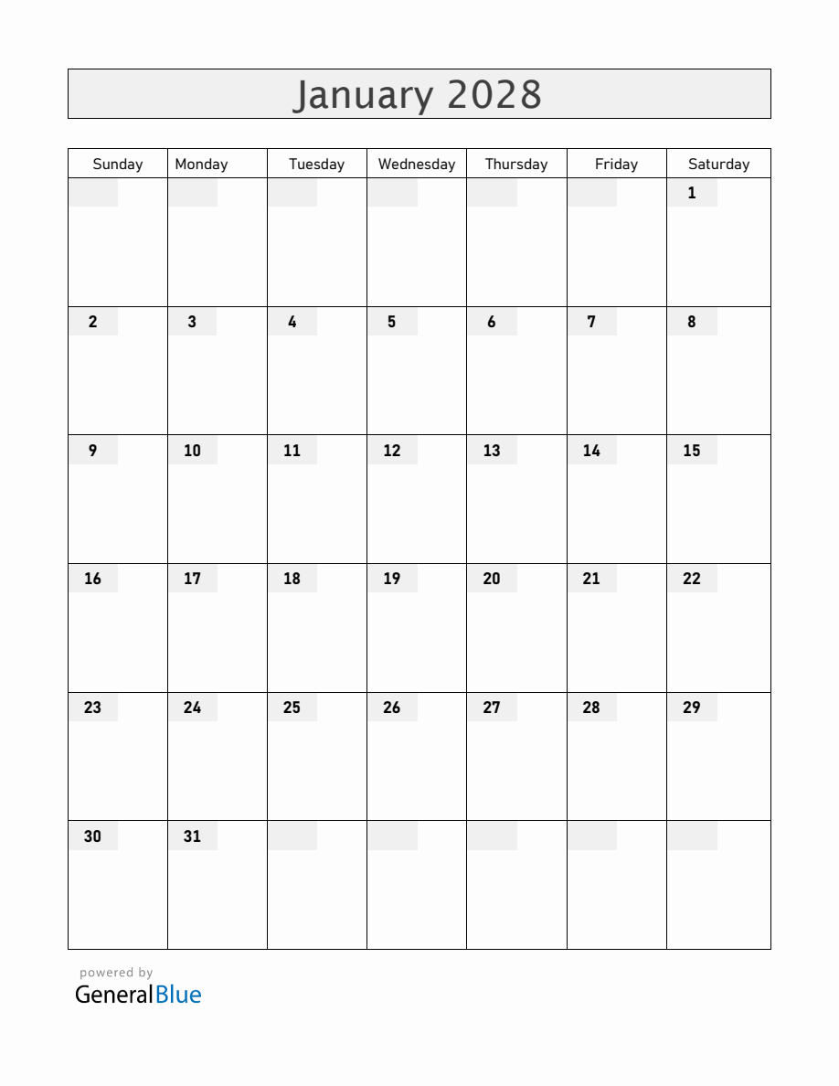 Blank January 2028 Calendar