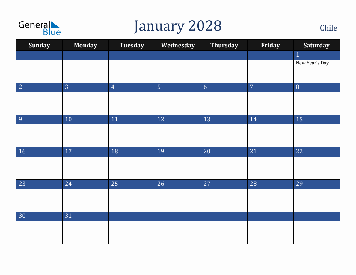 January 2028 Chile Holiday Calendar