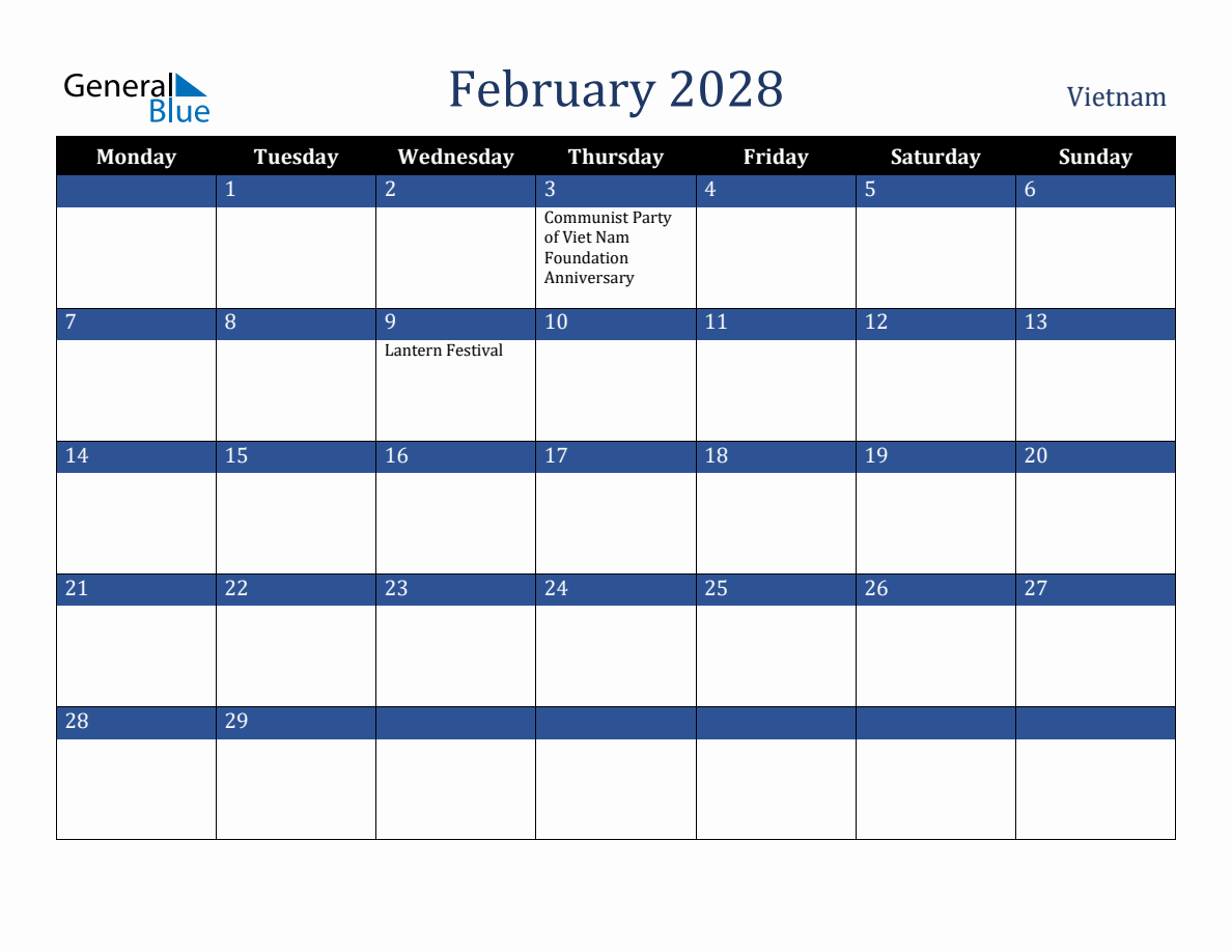 February 2028 Vietnam Holiday Calendar