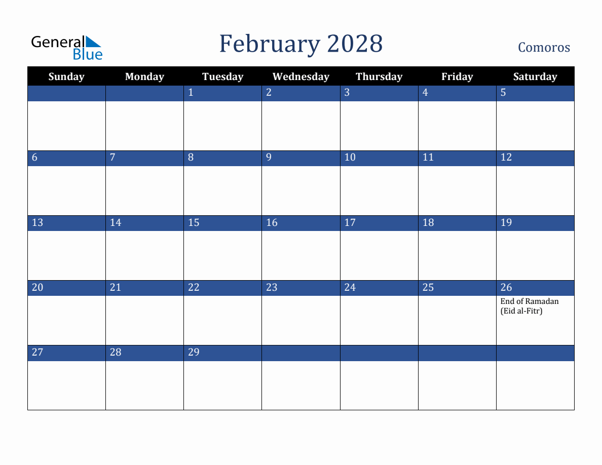 February 2028 Comoros Holiday Calendar