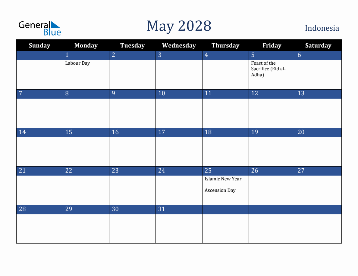 May 2028 Indonesia Holiday Calendar