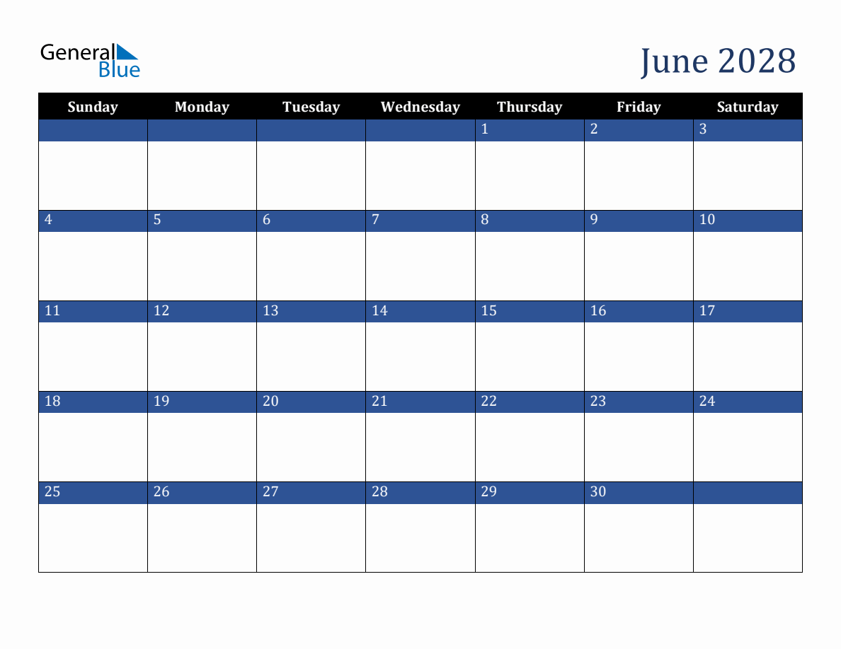 June 2028 Downloadable Calendar