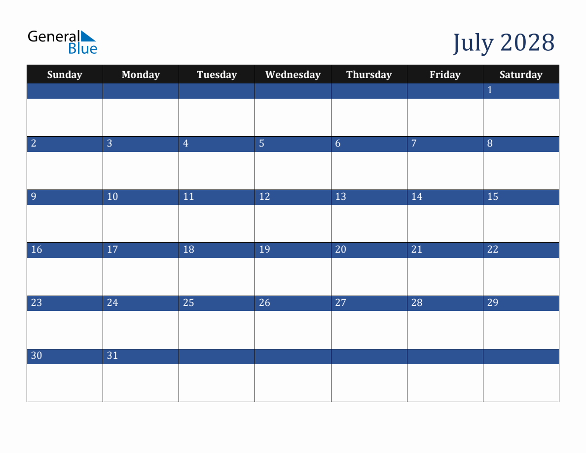 July 2028 Downloadable Calendar