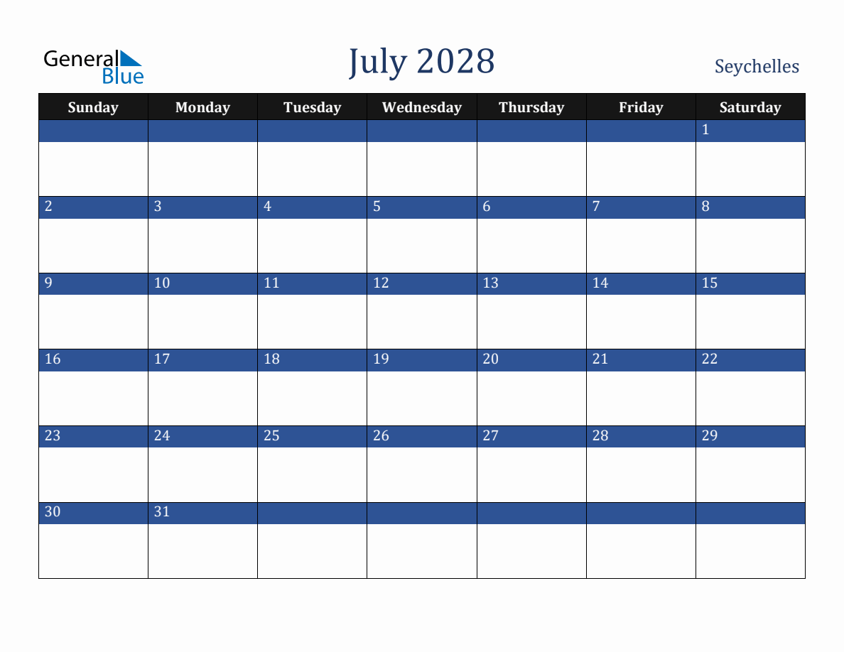 July 2028 Seychelles Holiday Calendar