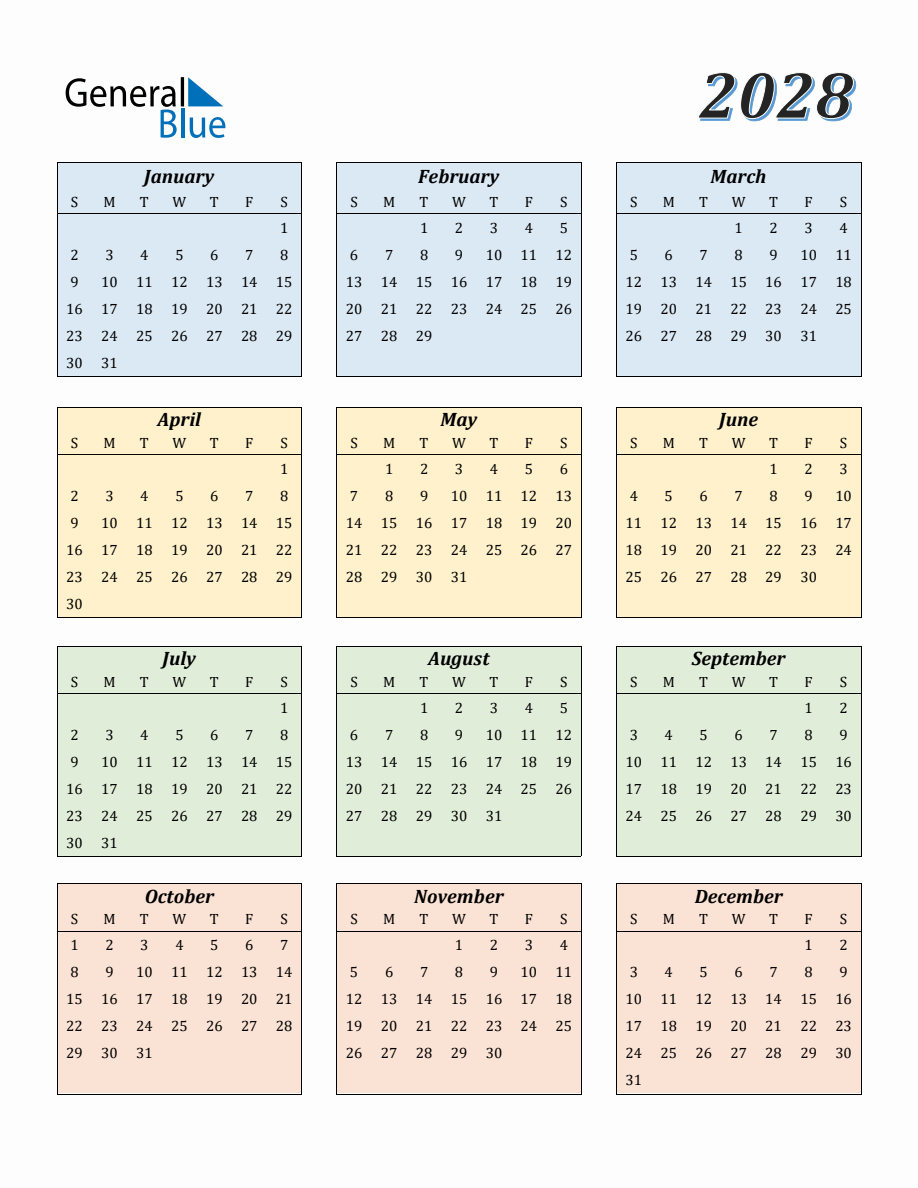 Calendar for Year 2028