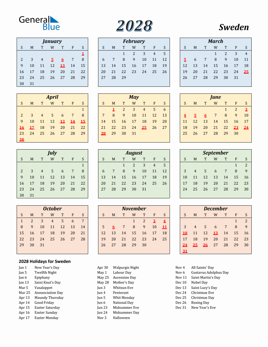 2028 Sweden Calendar