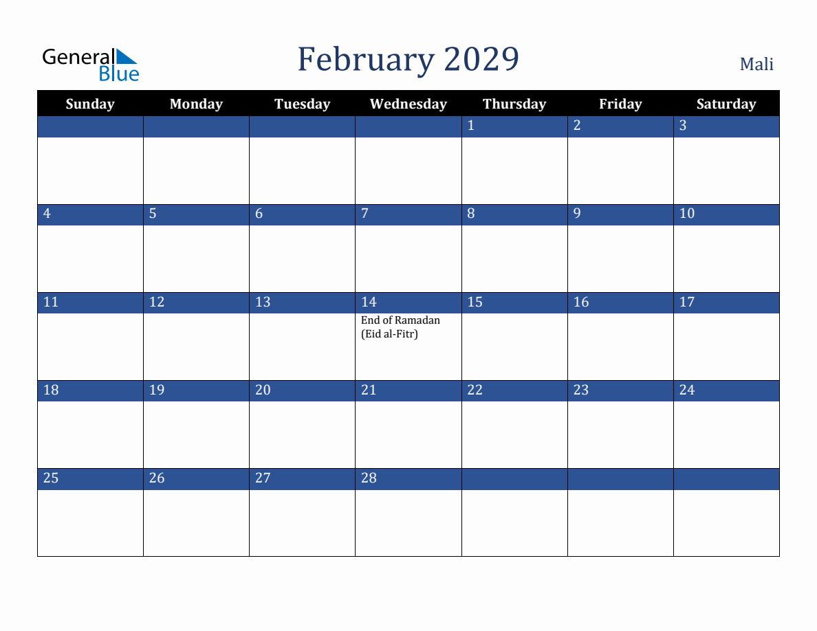 February 2029 Mali Holiday Calendar