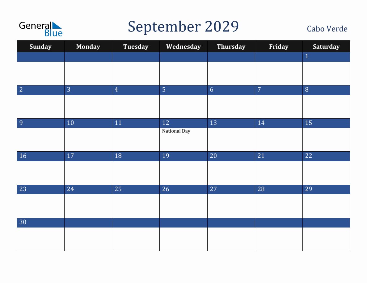 September 2029 Cabo Verde Holiday Calendar