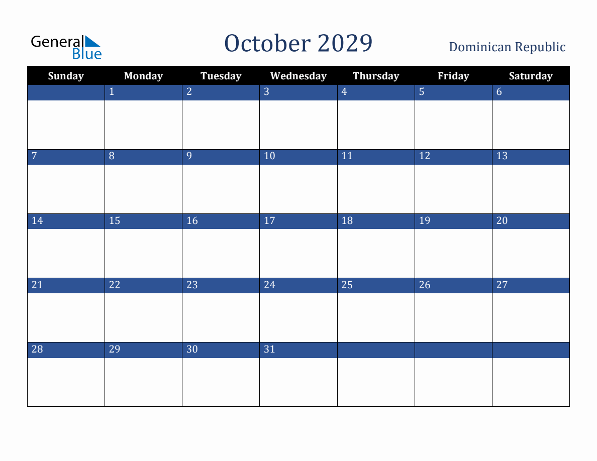 October 2029 Dominican Republic Holiday Calendar