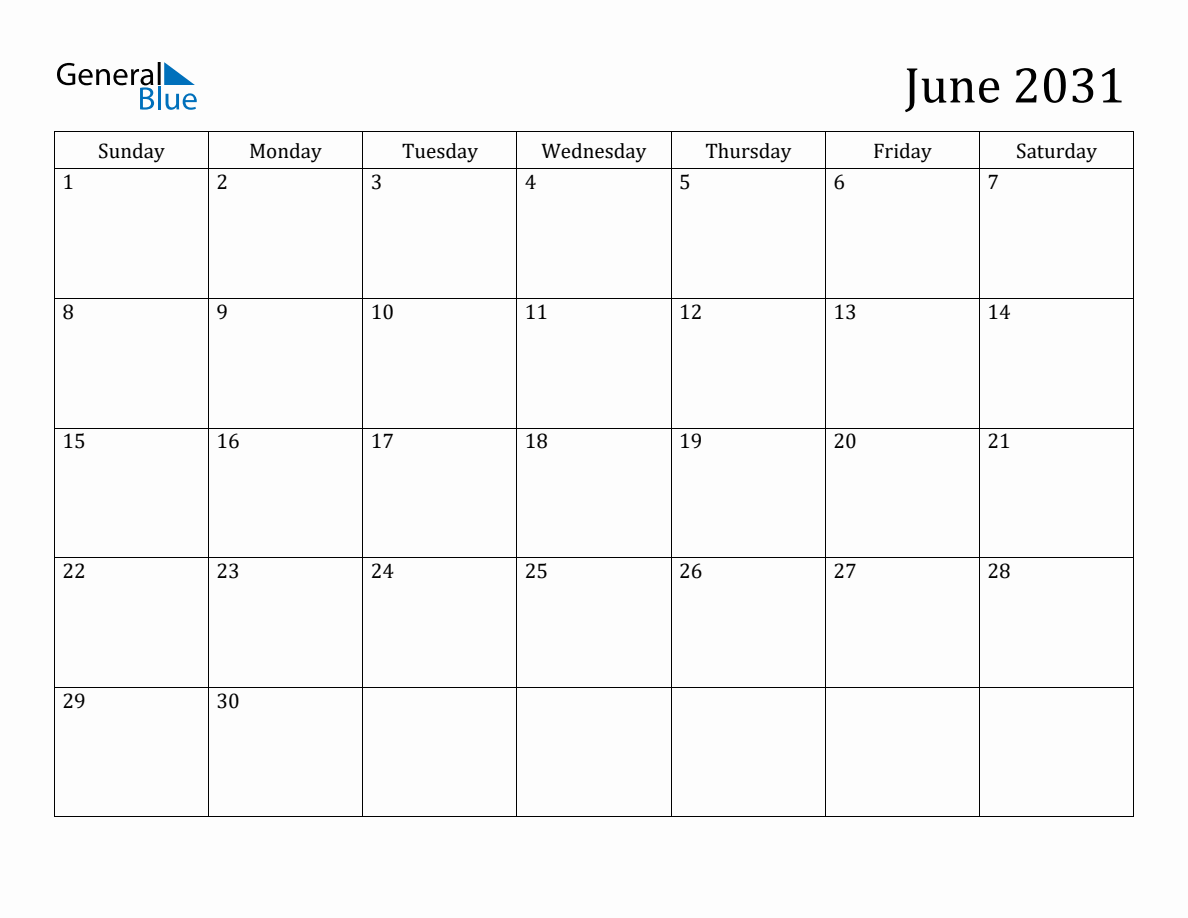 June 2031 Monthly Calendar