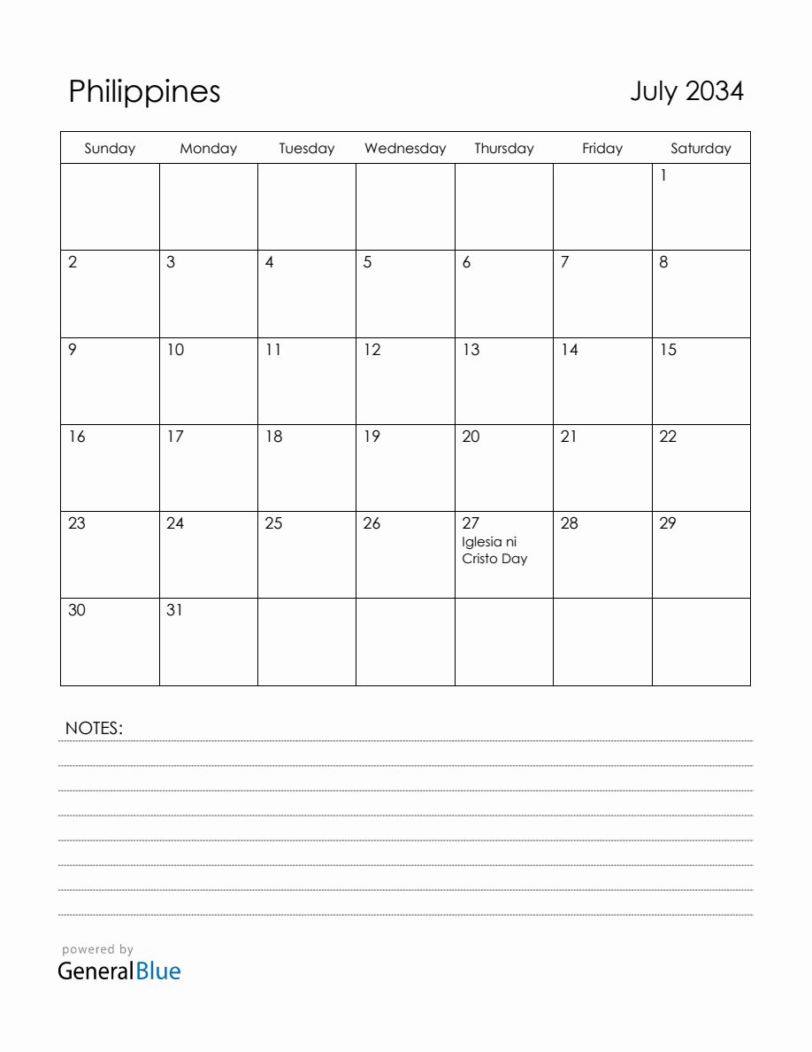 July 2034 Philippines Calendar with Holidays