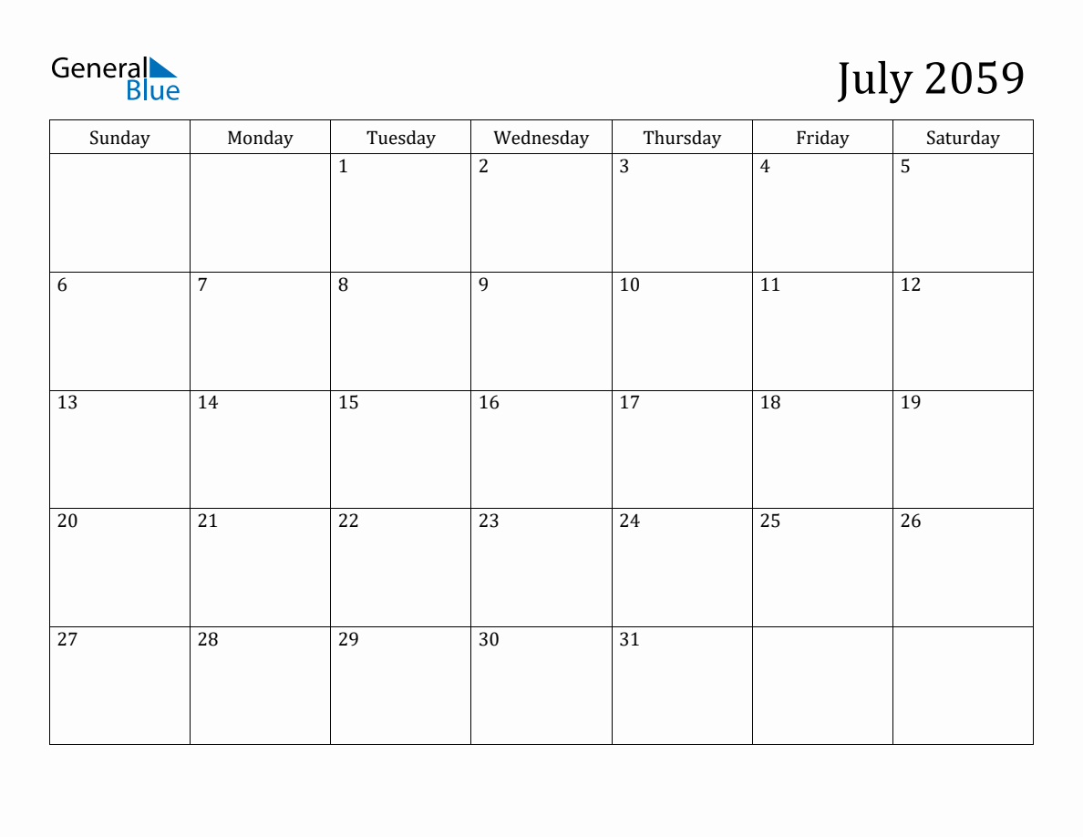 July 2059 Monthly Calendar