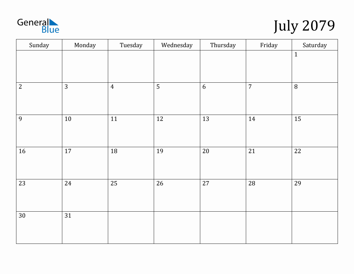 July 2079 Monthly Calendar