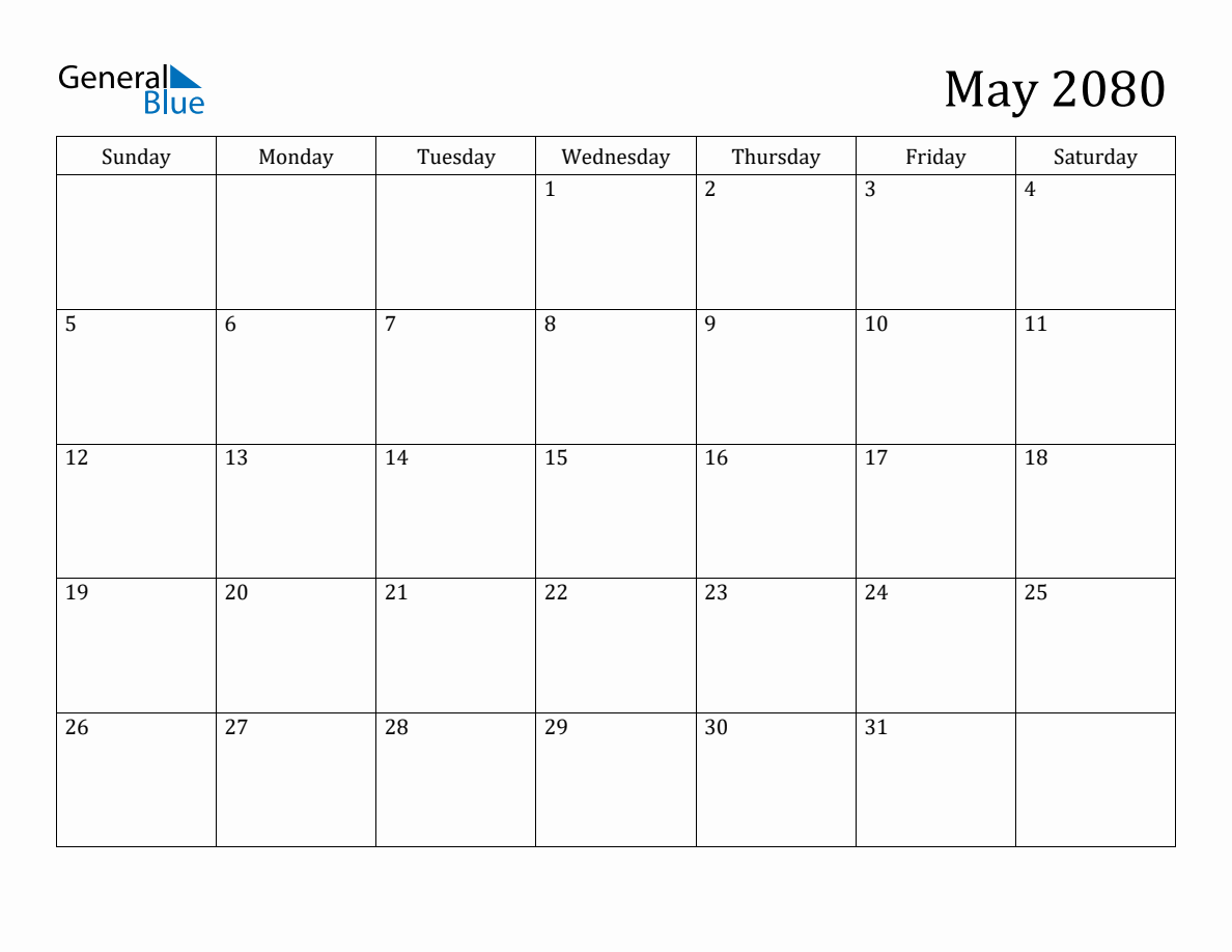 May 2080 Monthly Calendar
