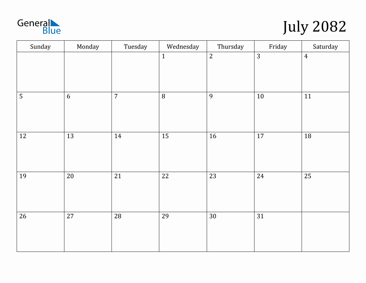 July 2082 Monthly Calendar