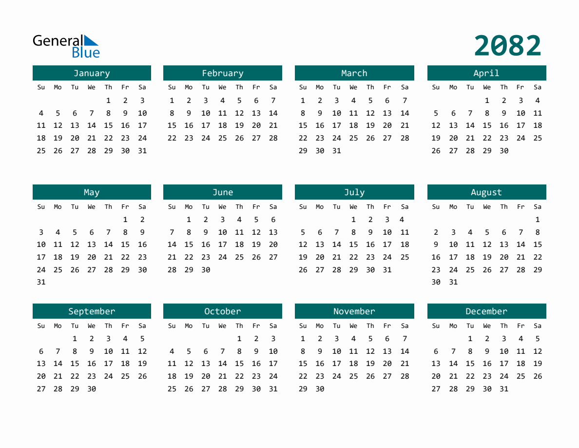 2082 Full-Year Calendar