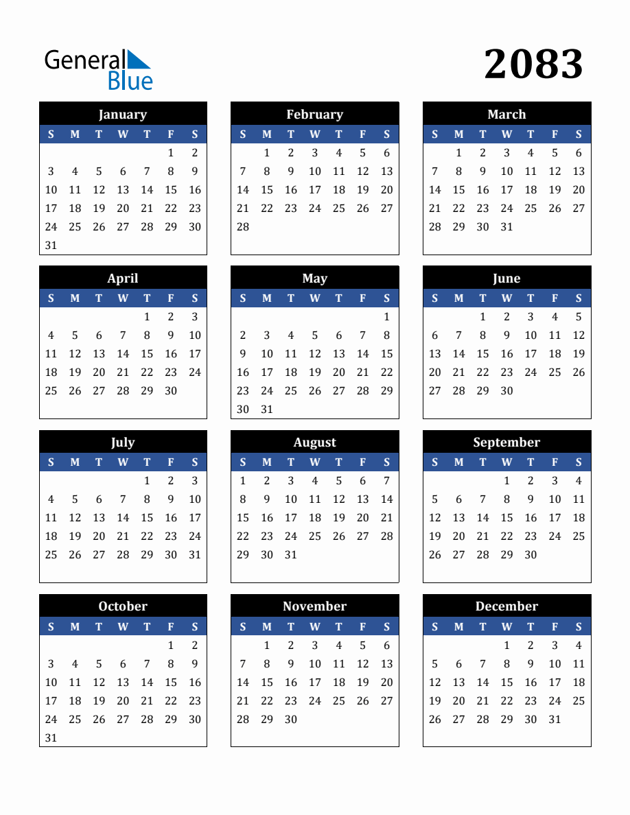 Editable 2083 Calendar