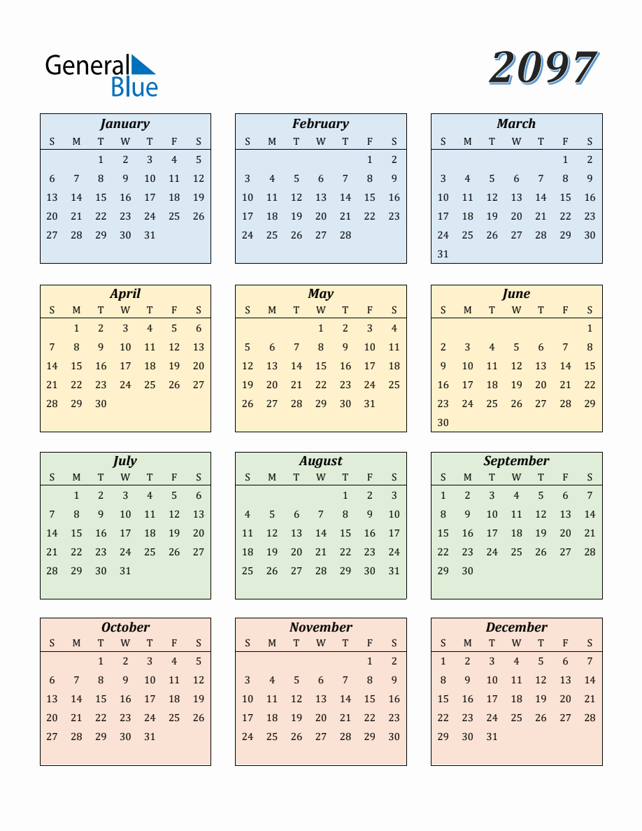 Calendar for Year 2097
