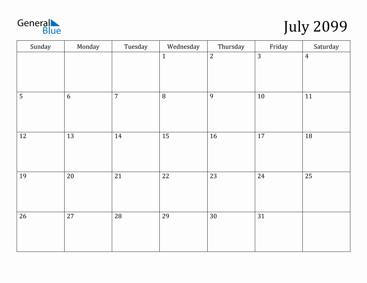 July 2099 Monthly Calendar