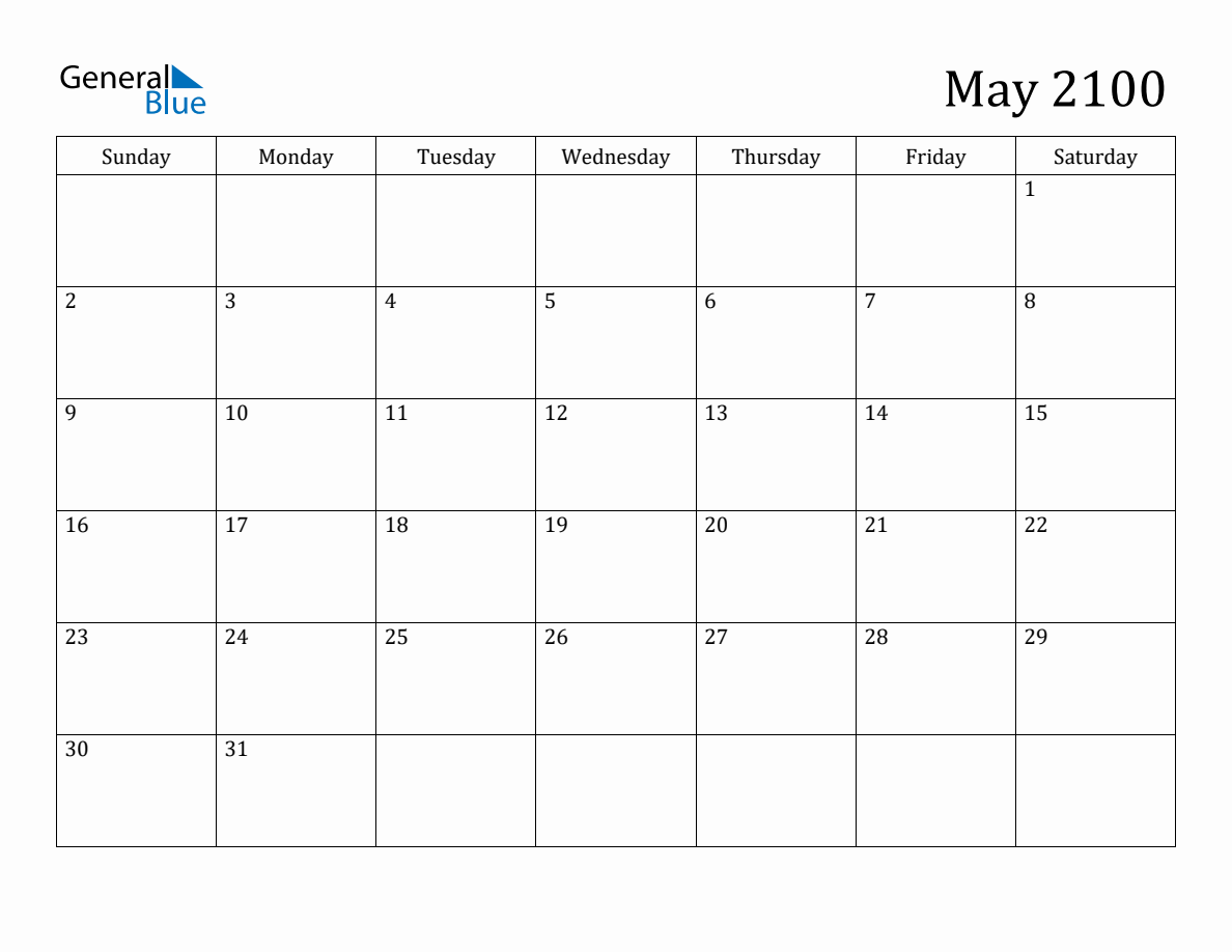 May 2100 Monthly Calendar