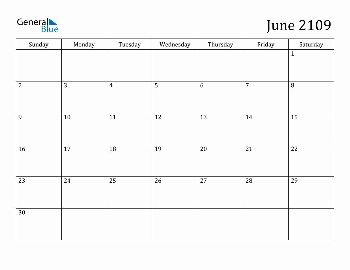 June 2109 Monthly Calendar