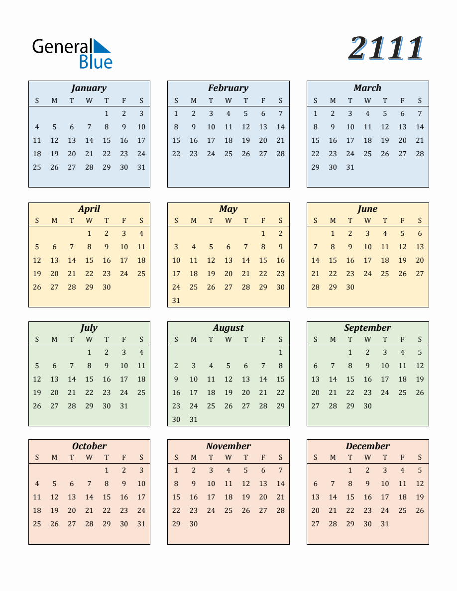 Calendar for Year 2111