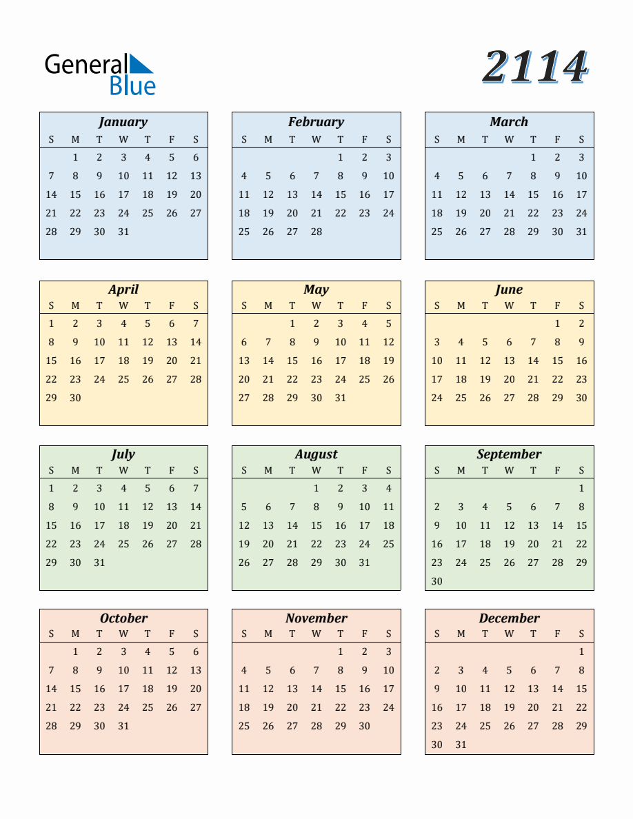Calendar for Year 2114