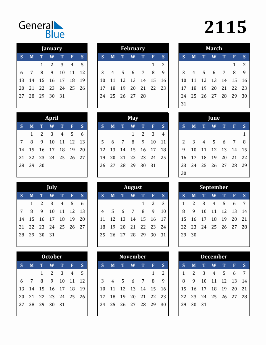 Editable 2115 Calendar