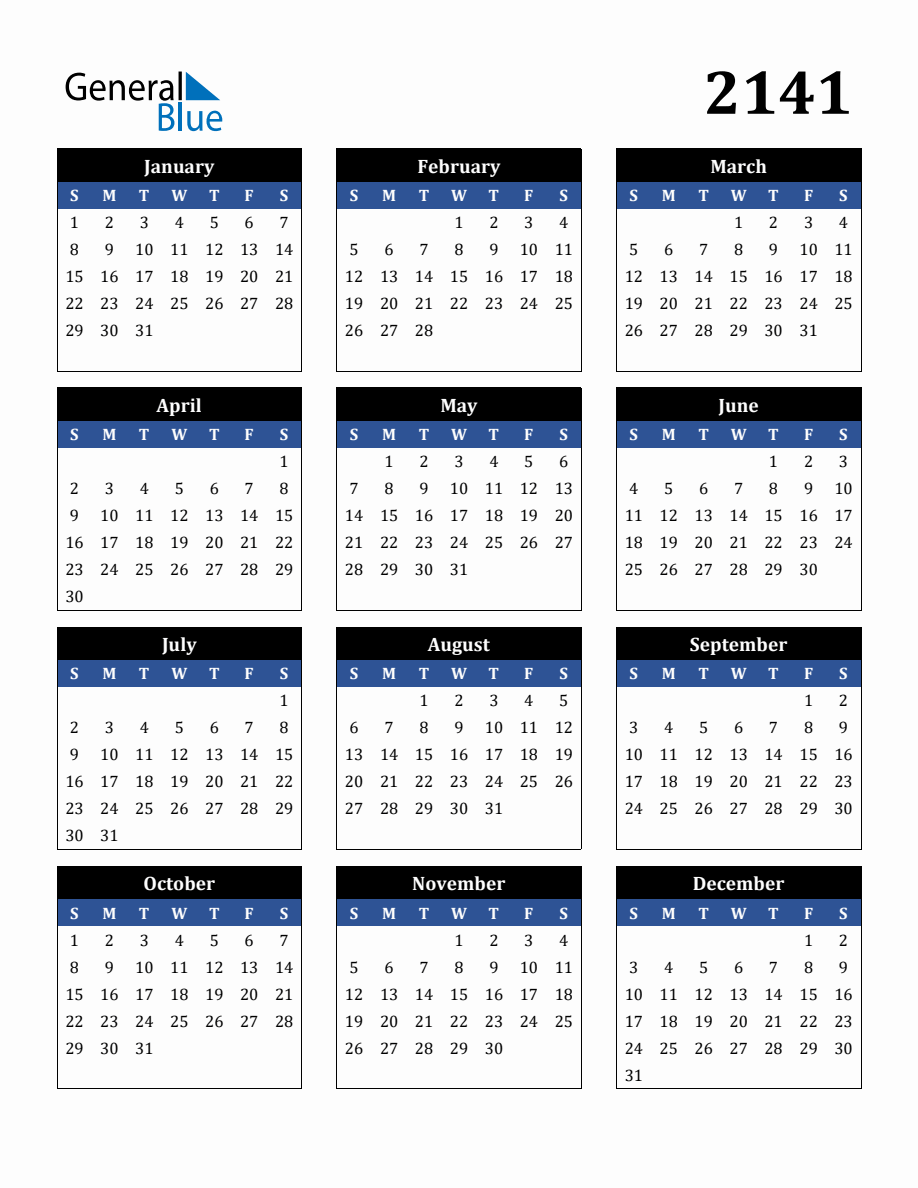 Editable 2141 Calendar