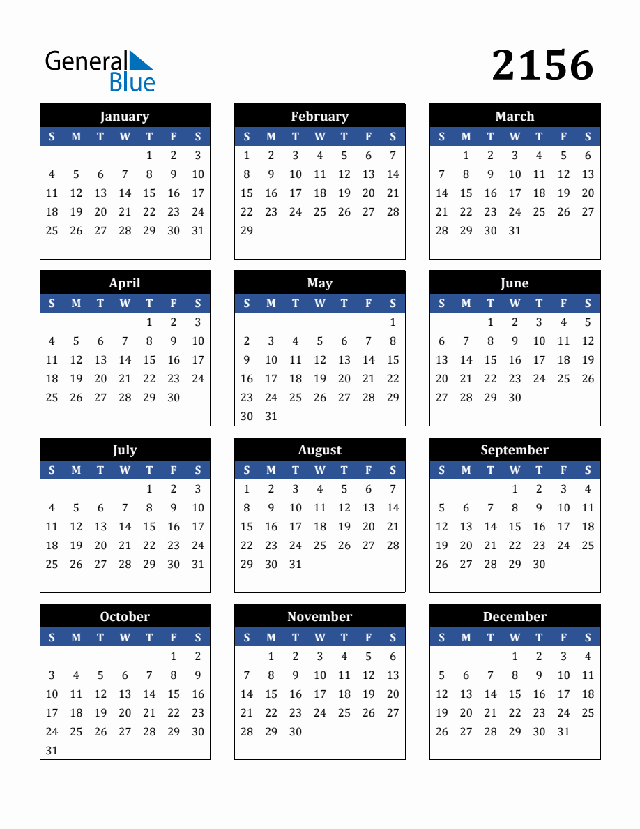 Editable 2156 Calendar