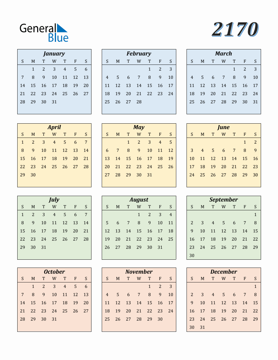 Calendar for Year 2170