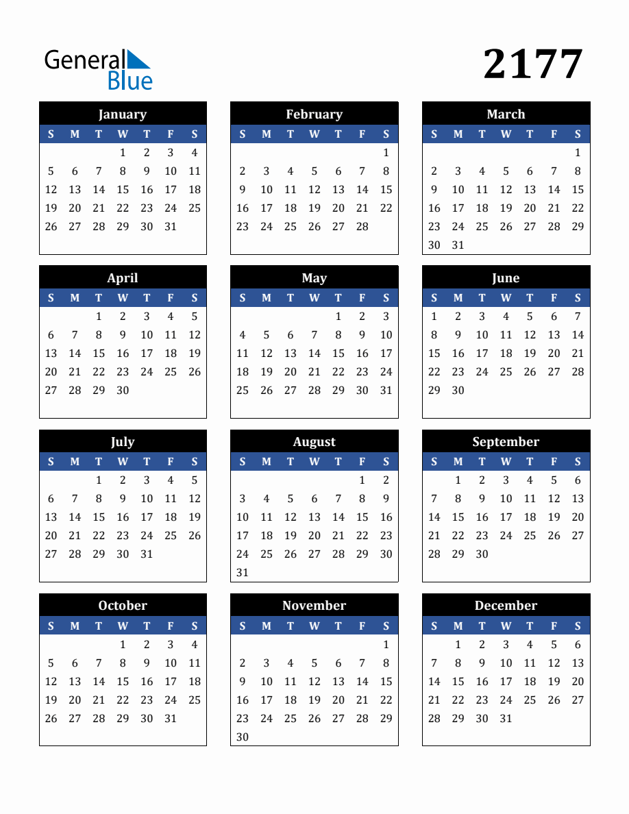 Editable 2177 Calendar