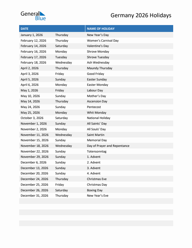 2026 Germany List Of Holidays In PDF Word And Excel 2026 Germany List Of Holidays In PDF Word And Excel