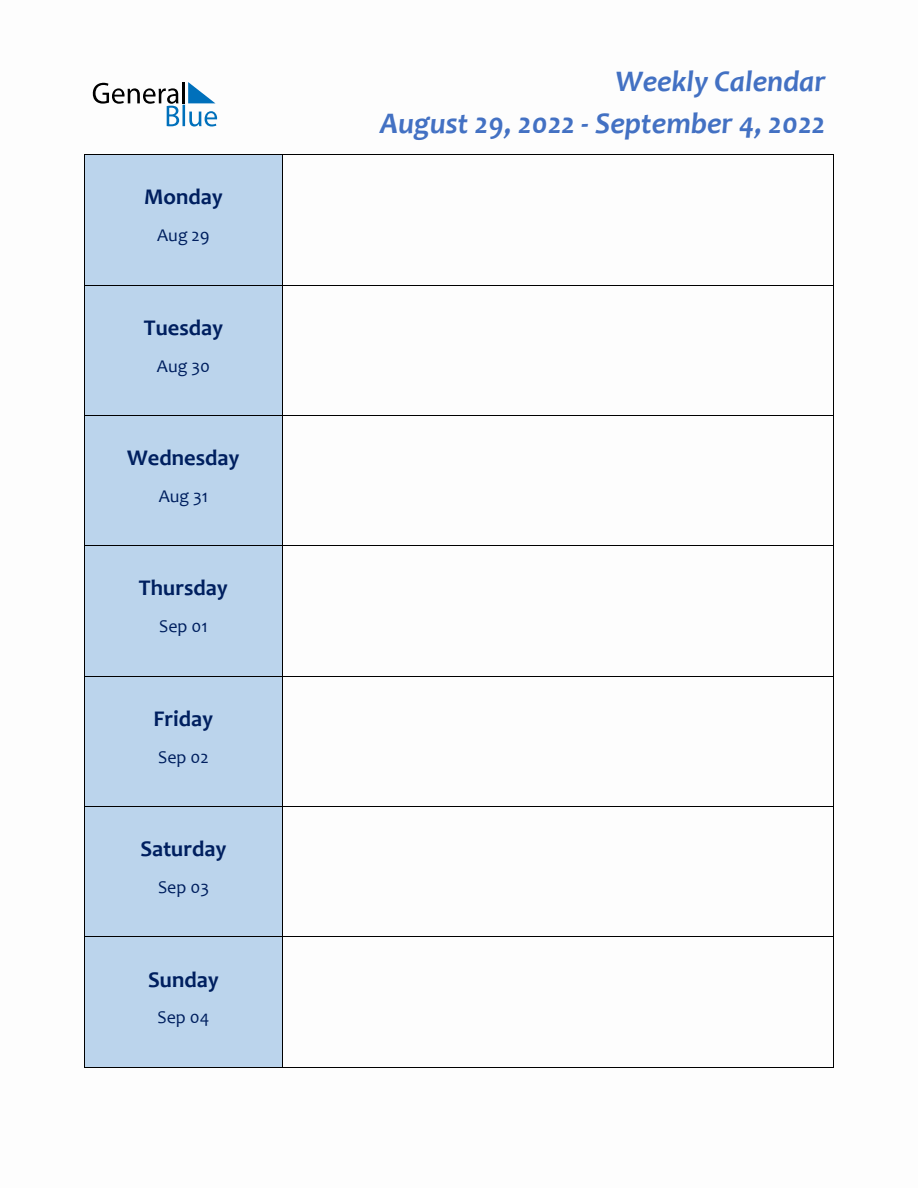 Free Weekly Planner for Week of August 29, 2022