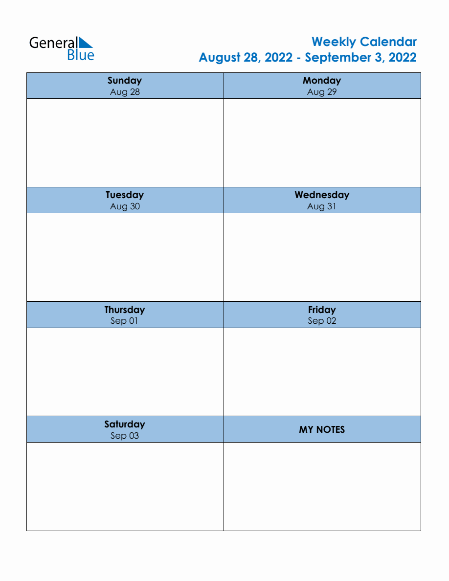 Editable Weekly Planner for the Week of August 28, 2022