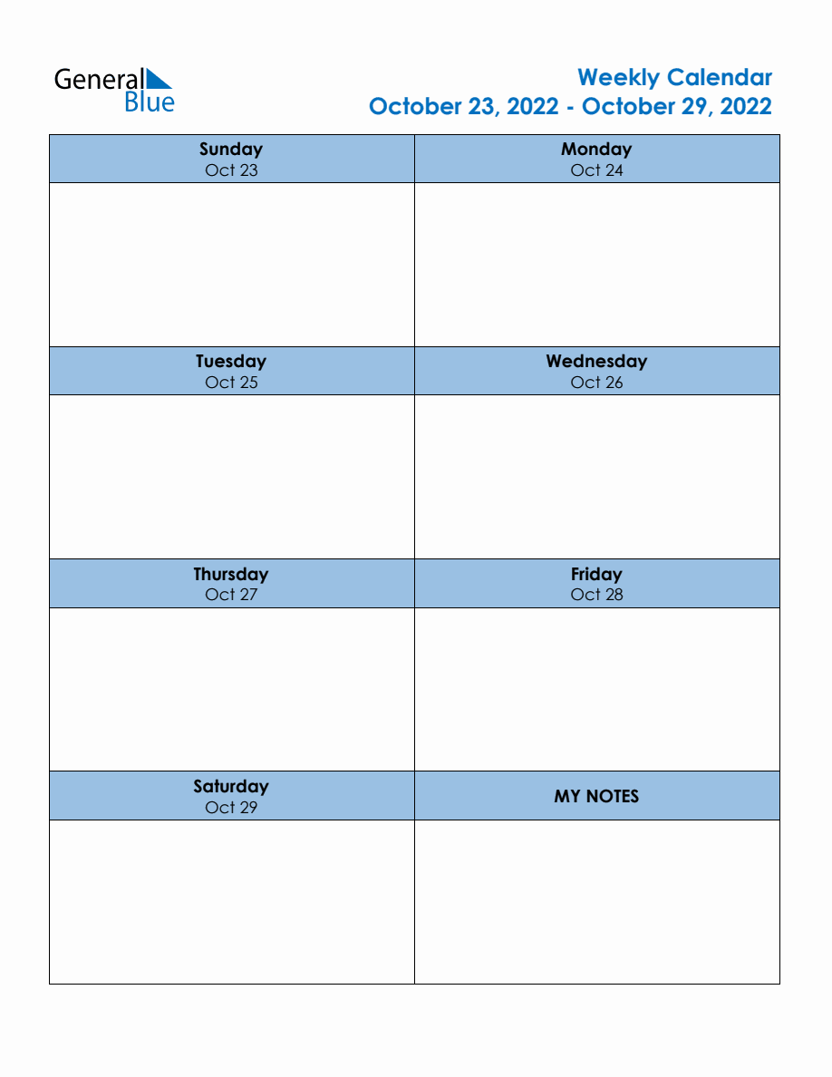 Editable Weekly Planner for the Week of October 23, 2022