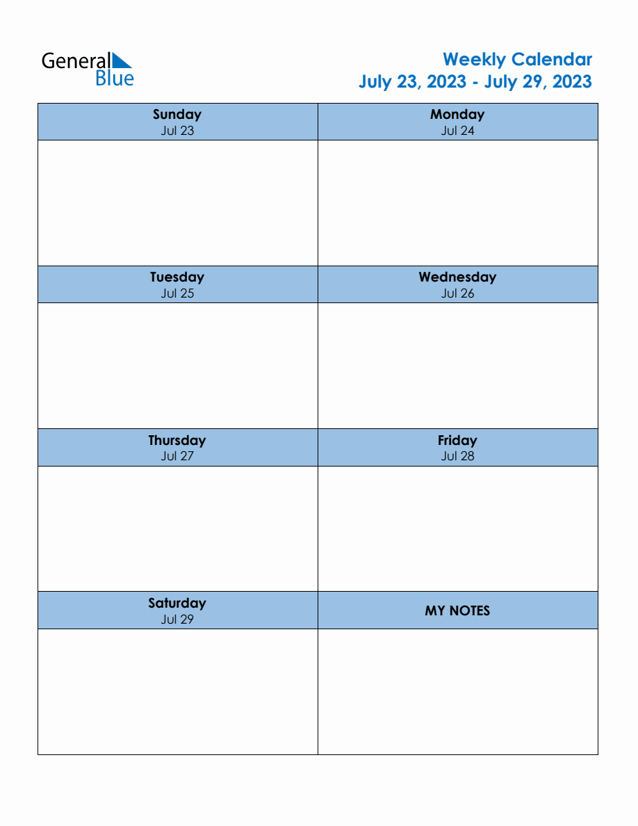 Editable Weekly Planner for the Week of July 23, 2023