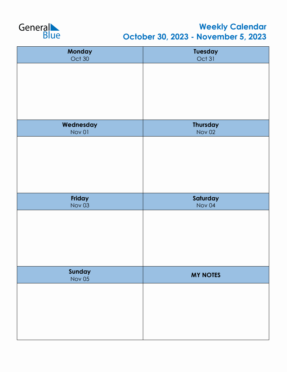 Editable Weekly Planner for the Week of October 30, 2023