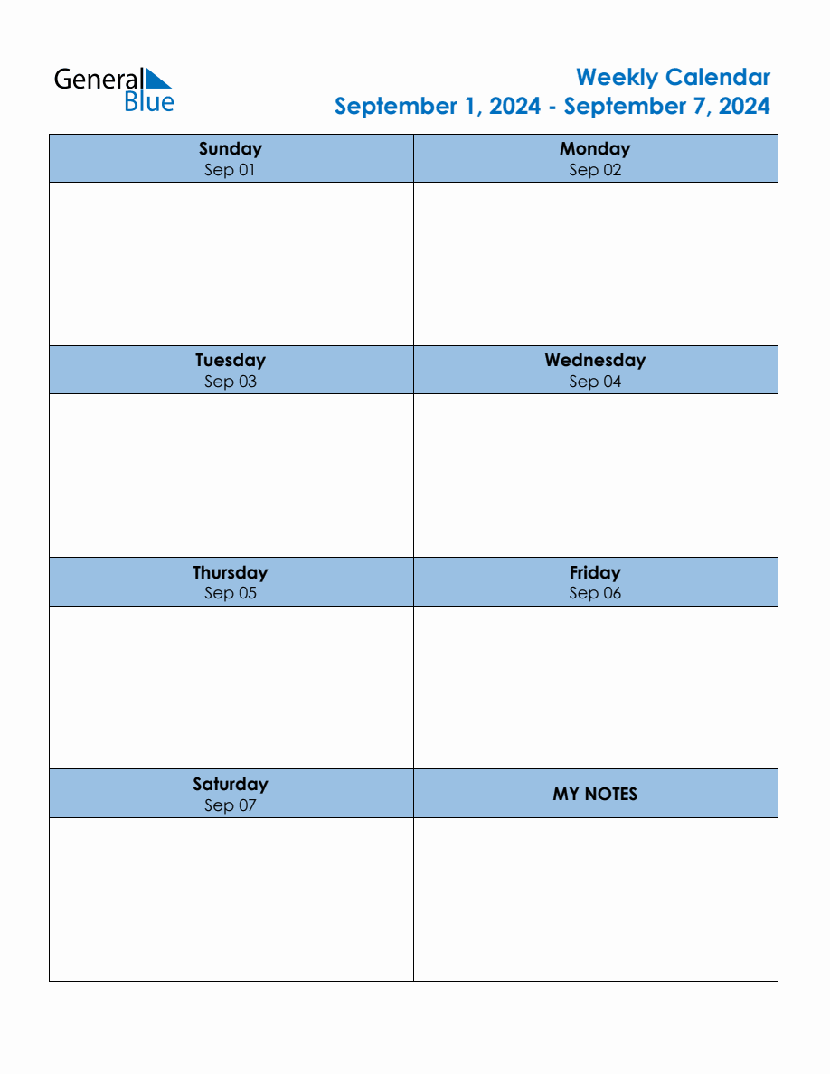 Editable Weekly Planner for the Week of September 1, 2024