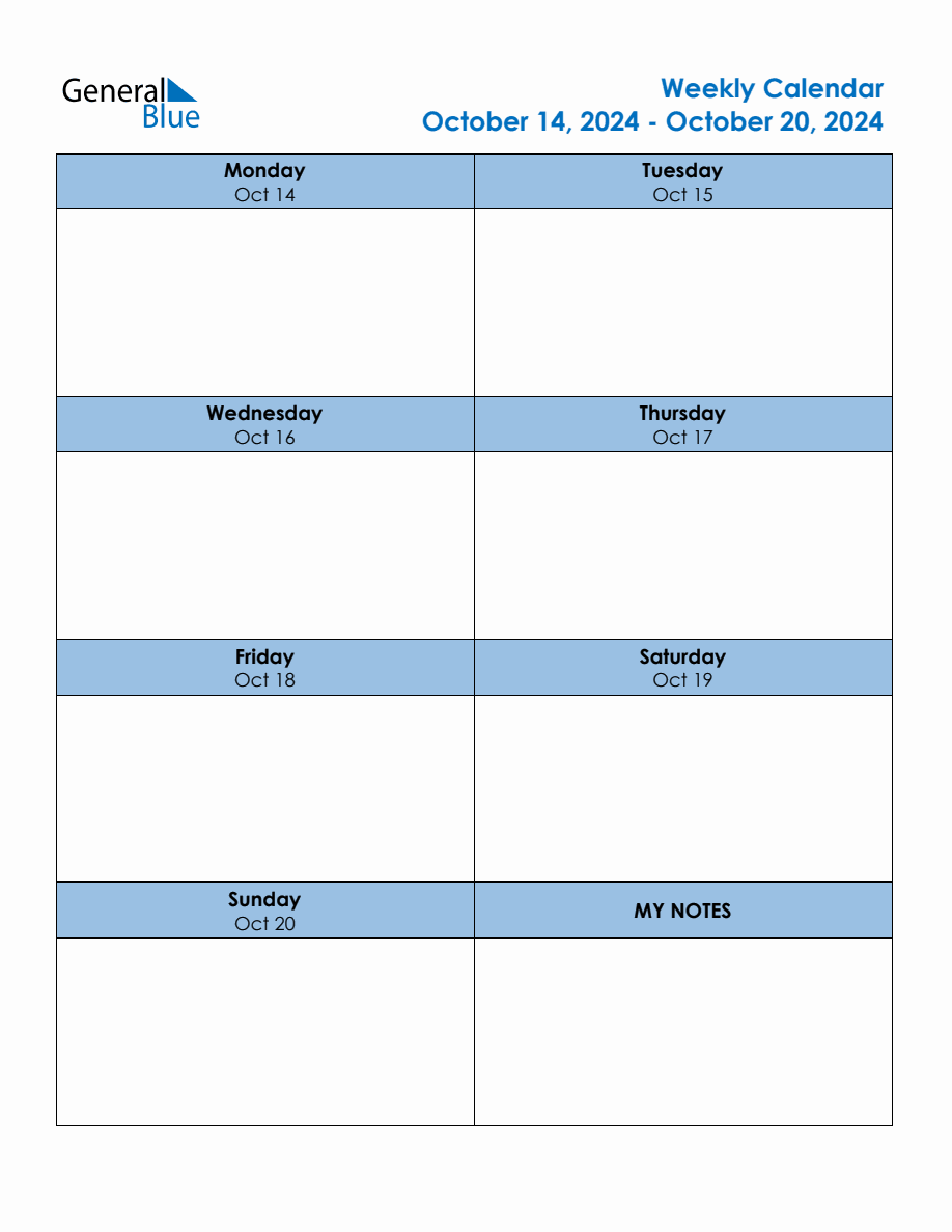 Editable Weekly Planner for the Week of October 14, 2024